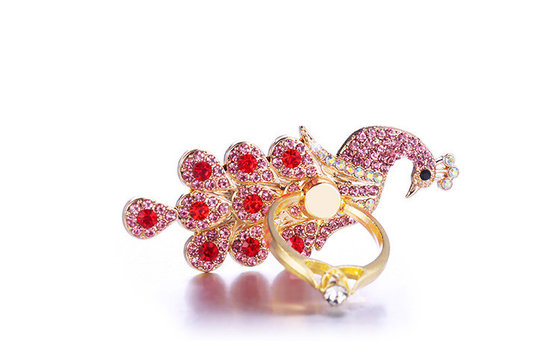 2017 Gifts Cute Universal Metal 360 degrees rotation peacock metal diamond sucker finger phone ring holder for iPhone6 7
