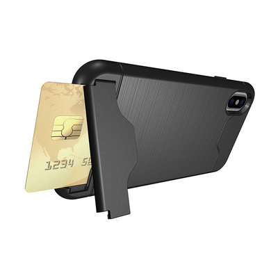 China Factory Brushed Texture Protective Back Cover Case for iPhone X with Holder and Card Slot