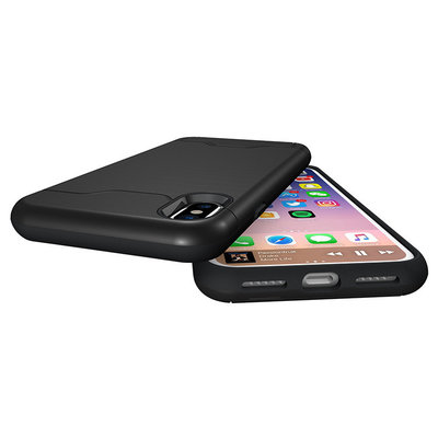 China Factory Brushed Texture Protective Back Cover Case for iPhone X with Holder and Card Slot