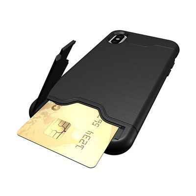 China Factory Brushed Texture Protective Back Cover Case for iPhone X with Holder and Card Slot