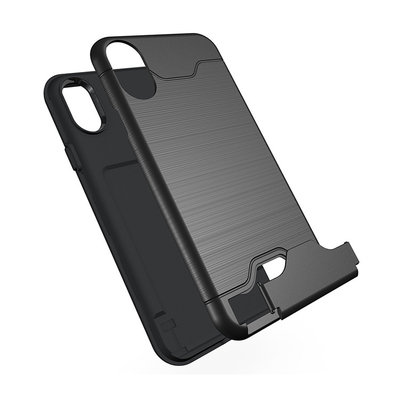 China Factory Brushed Texture Protective Back Cover Case for iPhone X with Holder and Card Slot