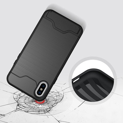 China Factory Brushed Texture Protective Back Cover Case for iPhone X with Holder and Card Slot
