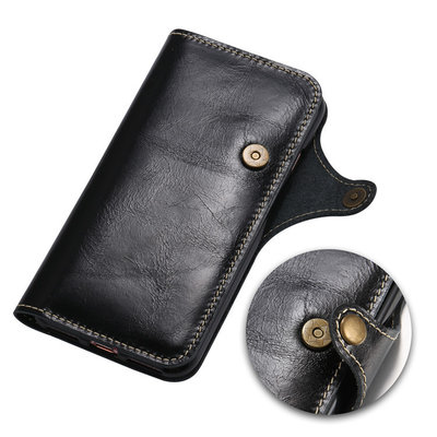 High Quality Cell phone accessories Genuine Leather wallet card leather case for iPhone 8 with a Lanyard