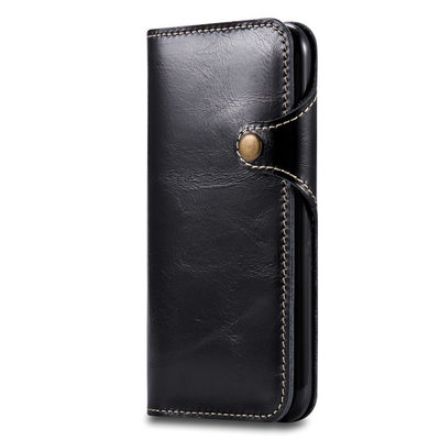 High Quality Cell phone accessories Genuine Leather wallet card leather case for iPhone 8 with a Lanyard