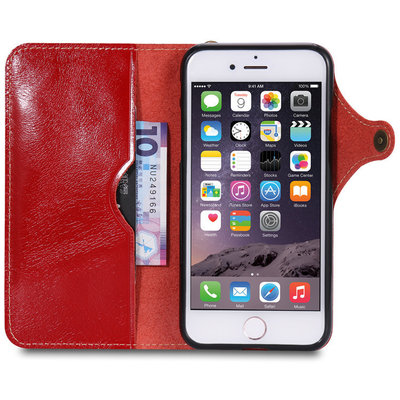 High Quality Cell phone accessories Genuine Leather wallet card leather case for iPhone 8 with a Lanyard