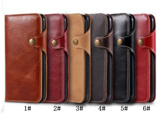 High Quality Cell phone accessories Genuine Leather wallet card leather case for iPhone 8 with a Lanyard