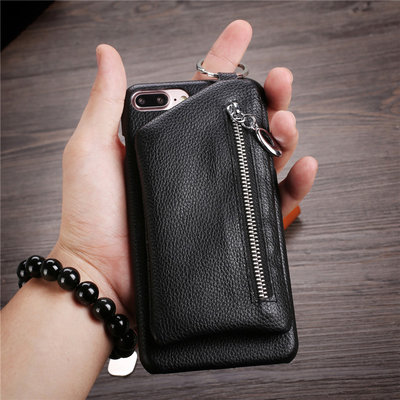 Phone accessory for iPhone 8 Leather Wallet Case, lichi genuine leather case for iphone X