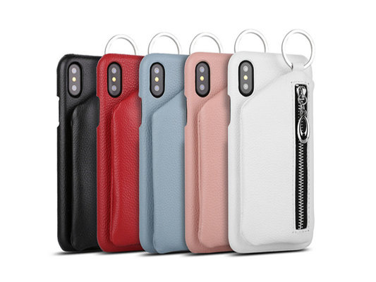 Phone accessory for iPhone 8 Leather Wallet Case, lichi genuine leather case for iphone X