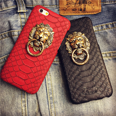 Latest Hot Selling New Design Snake Skin Lion Head Ring Stander pu mobile phone case for iphone 8