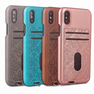 ID Credit Card Slot Embossed Leather Back Phone Case For Iphone X,For iPhone X back case cover with card holders