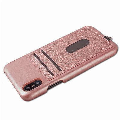 ID Credit Card Slot Embossed Leather Back Phone Case For Iphone X,For iPhone X back case cover with card holders