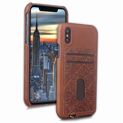 ID Credit Card Slot Embossed Leather Back Phone Case For Iphone X,For iPhone X back case cover with card holders