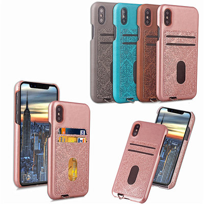 ID Credit Card Slot Embossed Leather Back Phone Case For Iphone X,For iPhone X back case cover with card holders