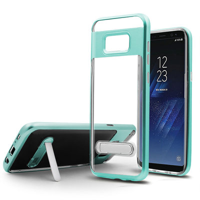 Kickstand Transparent Crystal Clear PC Back TPU Hybrid Protective Phone Case for Samsung Galaxy  S8 Plus