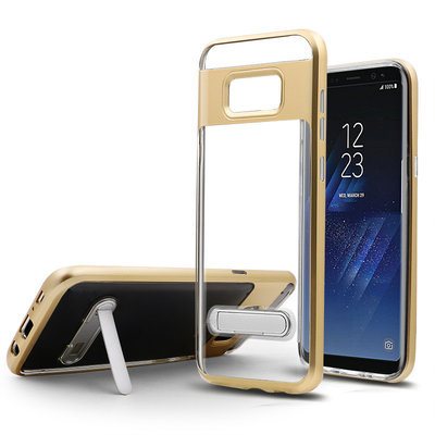 Kickstand Transparent Crystal Clear PC Back TPU Hybrid Protective Phone Case for Samsung Galaxy  S8 Plus