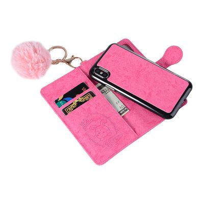 Hot sale in Amazon Fur  Detachable TPU Leather Wallets Phone Case Cover for iPhone X