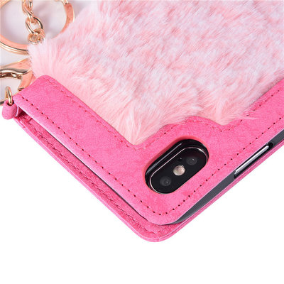 Hot sale in Amazon Fur  Detachable TPU Leather Wallets Phone Case Cover for iPhone X