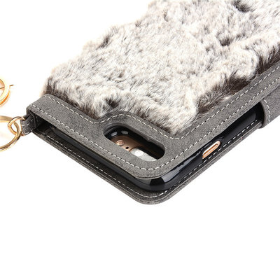 Flip Wallet Fur Leather Phone Case for iPhone 7Plus, For iPhone 8 Plus Fur Wallet Case