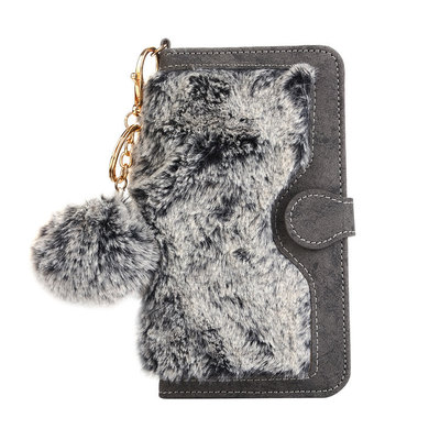 Flip Wallet Fur Leather Phone Case for iPhone 7Plus, For iPhone 8 Plus Fur Wallet Case