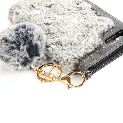 Flip Wallet Fur Leather Phone Case for iPhone 7Plus, For iPhone 8 Plus Fur Wallet Case
