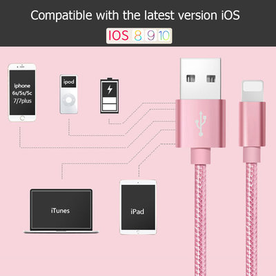 1.2M Rose gold nylon braided cable mobile phone 8 Pin Lightning USB Data charger cable for iphone  IOS