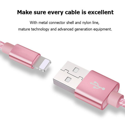 1.2M Rose gold nylon braided cable mobile phone 8 Pin Lightning USB Data charger cable for iphone  IOS