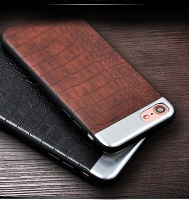 TPU PC PU leather metal 4 in 1 Upscale business luxury crocodile leather pattern phone case cover for iPhoneX 8 7 6Splus