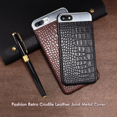 TPU PC PU leather metal 4 in 1 Upscale business luxury crocodile leather pattern phone case cover for iPhoneX 8 7 6Splus