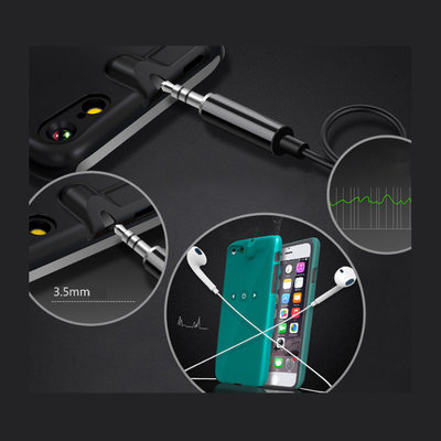wireless bluetooth smart phone case with 3.5mm DC music interface and charging port for iPhone 7 8plus