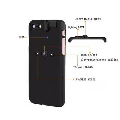 wireless bluetooth smart phone case with 3.5mm DC music interface and charging port for iPhone 7 8plus