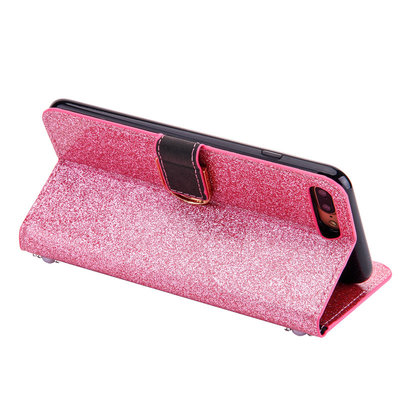 High Quality Pearl Design Diamond Stand Bling Crystal Leather Wallet Phone Case For iPhone 8/7