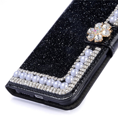 Luxury  Diamonds Cover Leather Wallet Case With Card Slot Bling Phone Case For iPhone X
