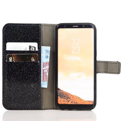 Book style shinny stand bling diamond leather wallet phone case for samsung s8 s8 plus