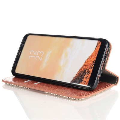 Book style shinny stand bling diamond leather wallet phone case for samsung s8 s8 plus