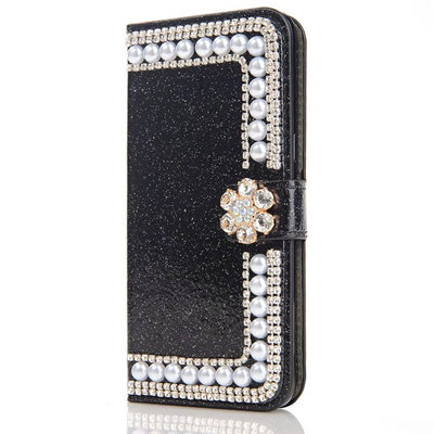Book style shinny stand bling diamond leather wallet phone case for samsung s8 s8 plus