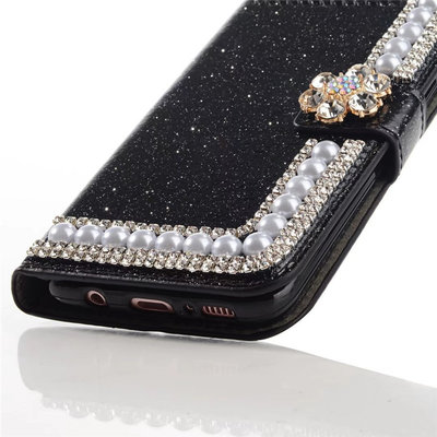 Book style shinny stand bling diamond leather wallet phone case for samsung s8 s8 plus
