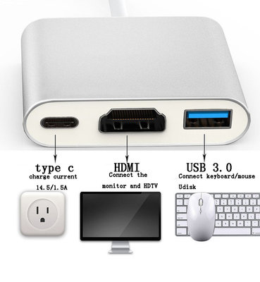 Type c to HDMI HD adapter and Aluminum alloy silver USB3.1 faster data cable