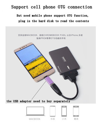 USB 3.0 male to SATA 3 adapter fit for 2.5 inch Mobile hard disk support UASP OTG functions
