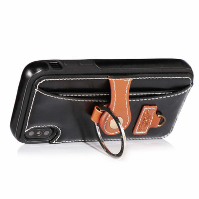 2018 Summer New Classic PU Leather Phone Case for iPhone X Case with Card Slot Ring Holder