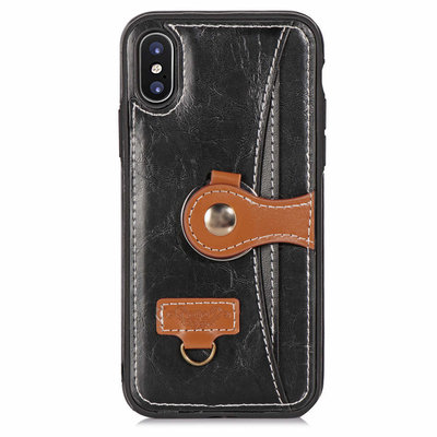 2018 Summer New Classic PU Leather Phone Case for iPhone X Case with Card Slot Ring Holder
