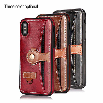 2018 Summer New Classic PU Leather Phone Case for iPhone X Case with Card Slot Ring Holder
