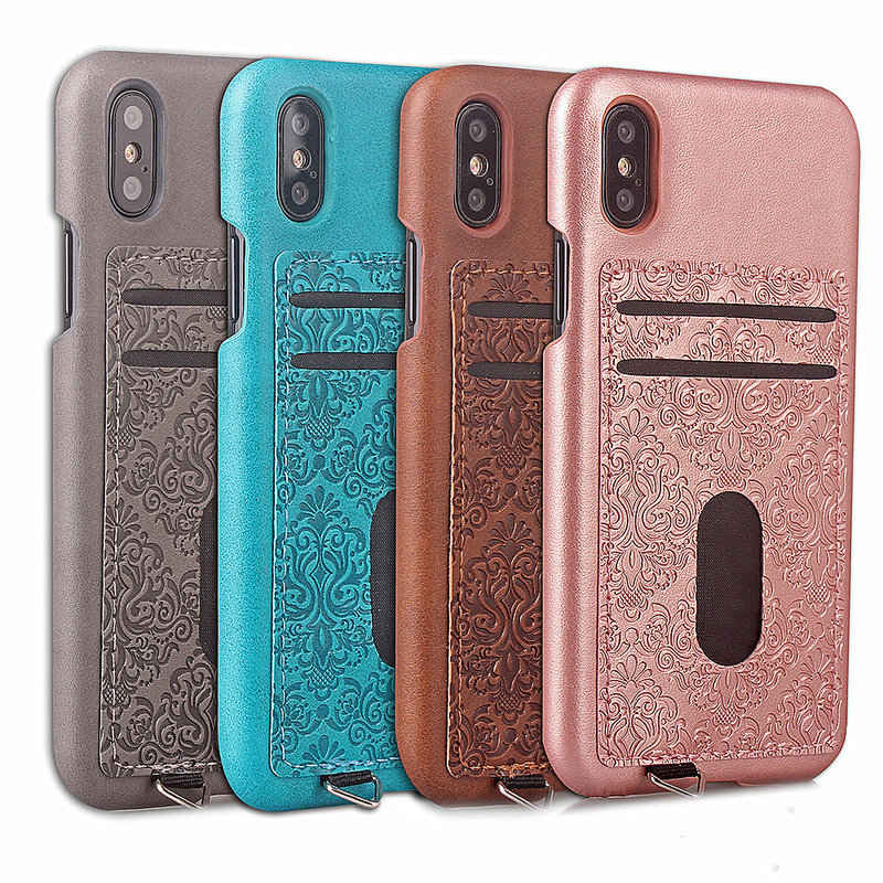 ID Credit Card Slot Embossed Leather Back Phone Case For Iphone X,For iPhone X back case cover with card holders