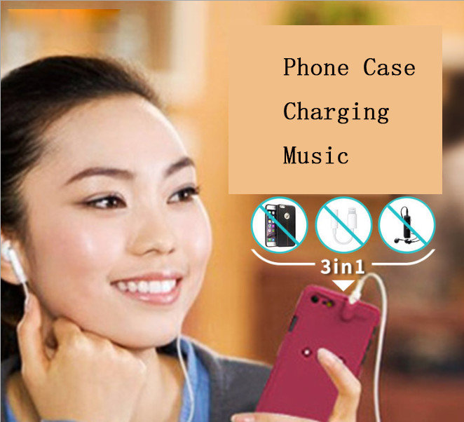 wireless bluetooth smart phone case with 3.5mm DC music interface and charging port for iPhone 7 8plus
