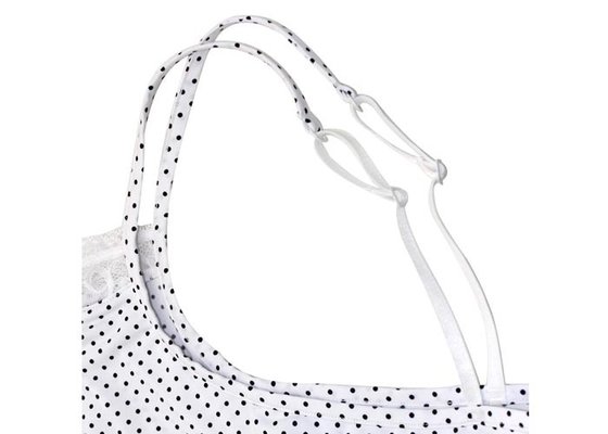 Vêtements de nuit blancs de femmes de robe-chemisier de V Neckine avec le point de polka noir