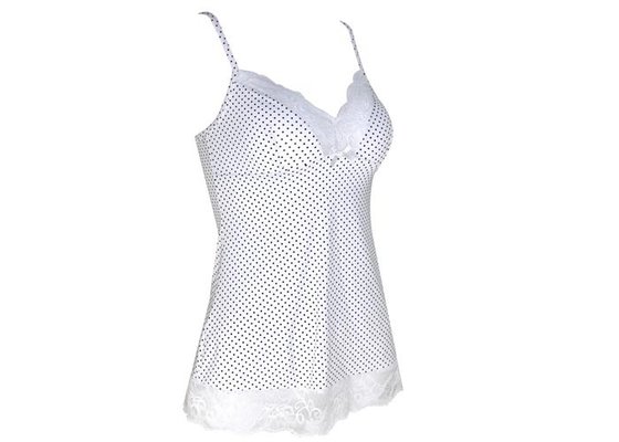 Vêtements de nuit blancs de femmes de robe-chemisier de V Neckine avec le point de polka noir