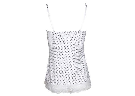 Vêtements de nuit blancs de femmes de robe-chemisier de V Neckine avec le point de polka noir
