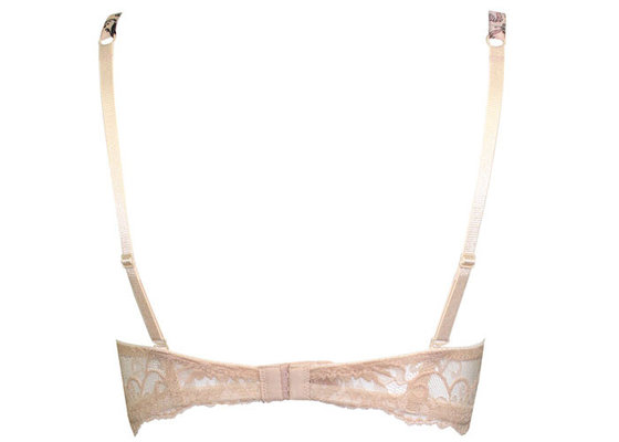 La jolie femme de sexe de mode capitonnée soulèvent le soutien-gorge floral de dentelle de satin de soutiens-gorge