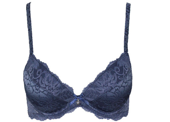 Le bleu marine a capitonné soulèvent le gel de soutiens-gorge capitonnant le satin de jacquard de Plounge/dentelle de haute catégorie