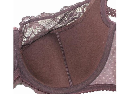 Le café figure doucement complètement le tissu de Microfiber de dentelle des soutiens-gorge 95E, impression par points classique