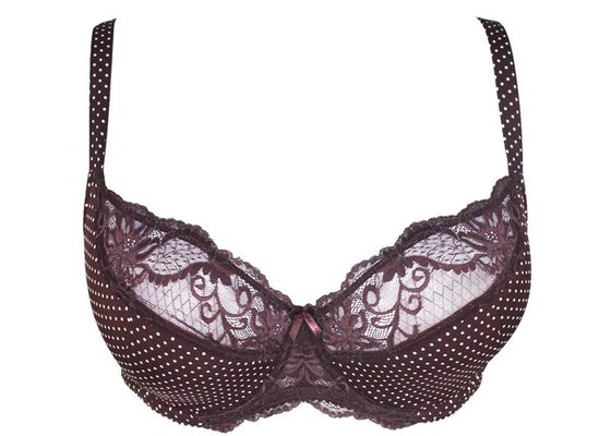 Le café figure doucement complètement le tissu de Microfiber de dentelle des soutiens-gorge 95E, impression par points classique